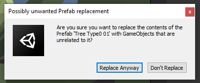 Unity 3D sostituisce il messaggio di conferma del prefabbricato