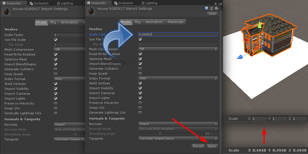 Impostazioni del fattore di scala Unity 3D
